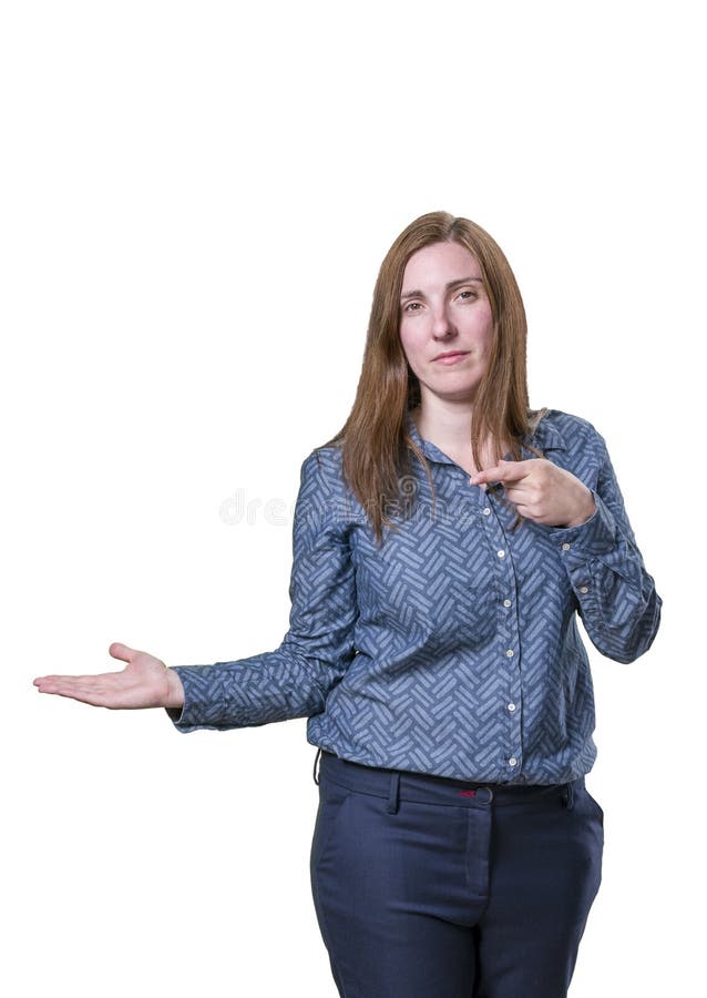 Pretty Business Woman Presenting Something Over White Background Stock ...