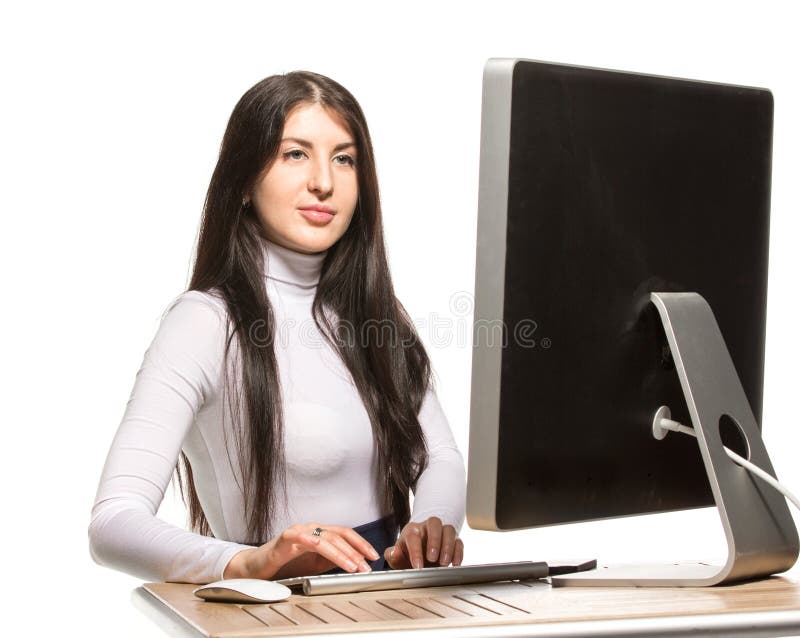 Woman working at computer stock photo. Image of designer - 2061998