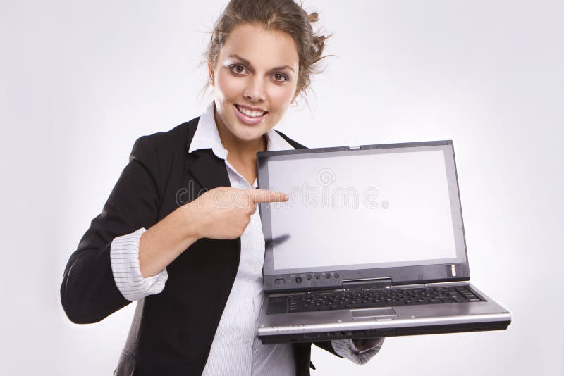 Pretty Businesswoman Holding Laptop Stock Image - Image of company ...