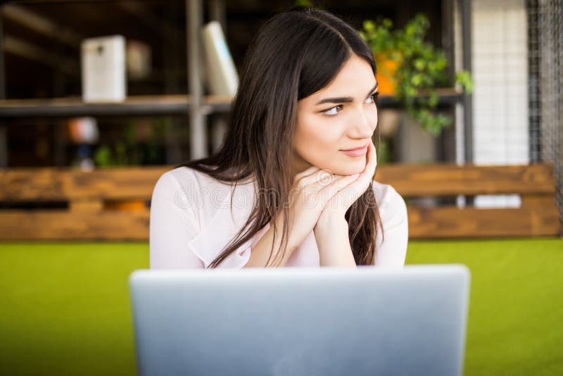 Pretty Businesswoman Using Computer in Office Stock Image - Image of ...
