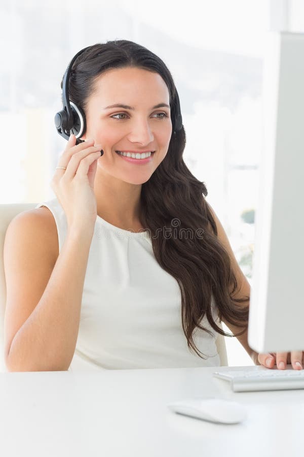 Pretty Call Centre Agent Working at Desk Stock Image - Image of ...