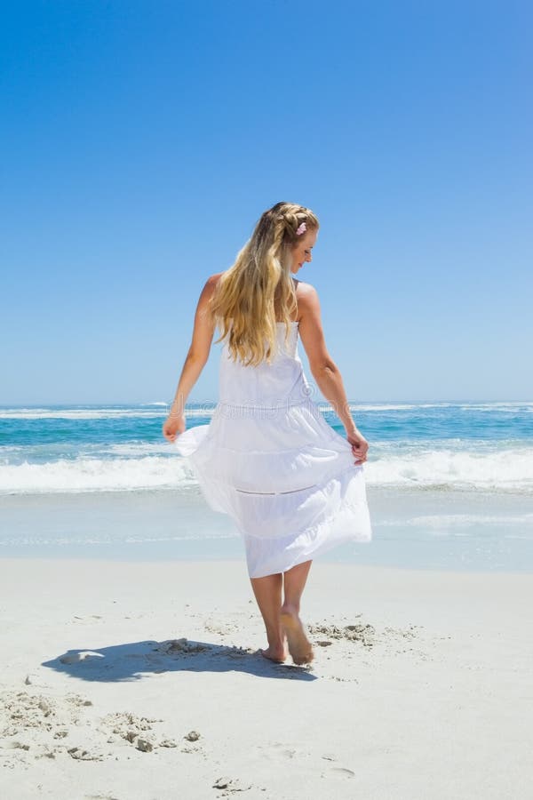 Pretty Carefree Blonde Walking on the Beach Stock Image - Image of fair ...
