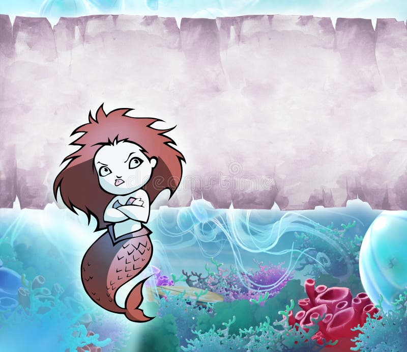 Pretty cartoon mermaid stock illustration. Illustration of fantasy ...