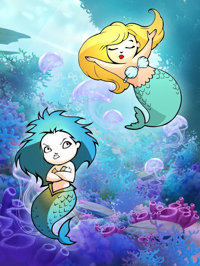 Pretty cartoon mermaid stock illustration. Illustration of ocean - 62623952
