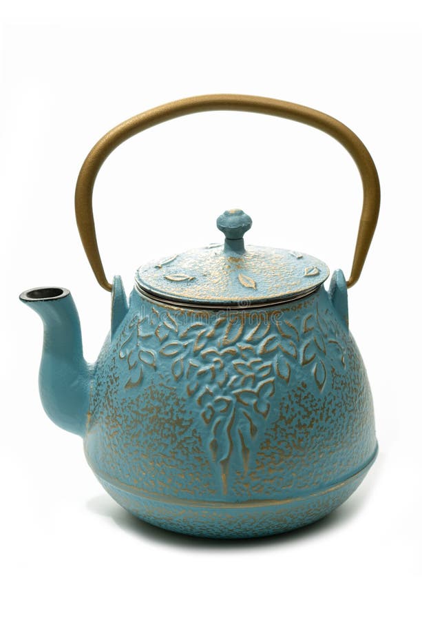Pretty Cast Iron Blue Teapot Stock Photo - Image of teakettle, single ...