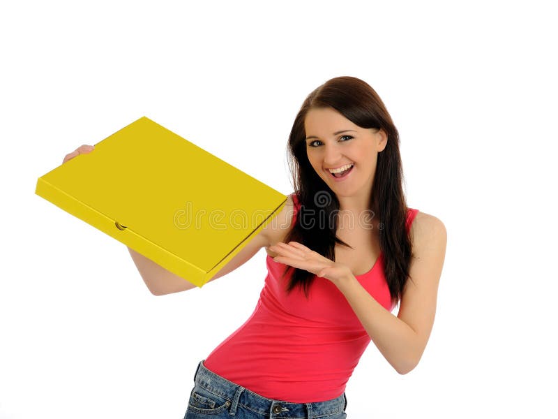 Pretty Casual Girl With Pizza In Delivery Box Stock Image Image Of