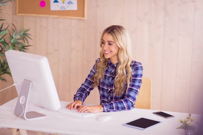 Pretty Casual Worker at Her Desk Stock Photo - Image of hipster ...