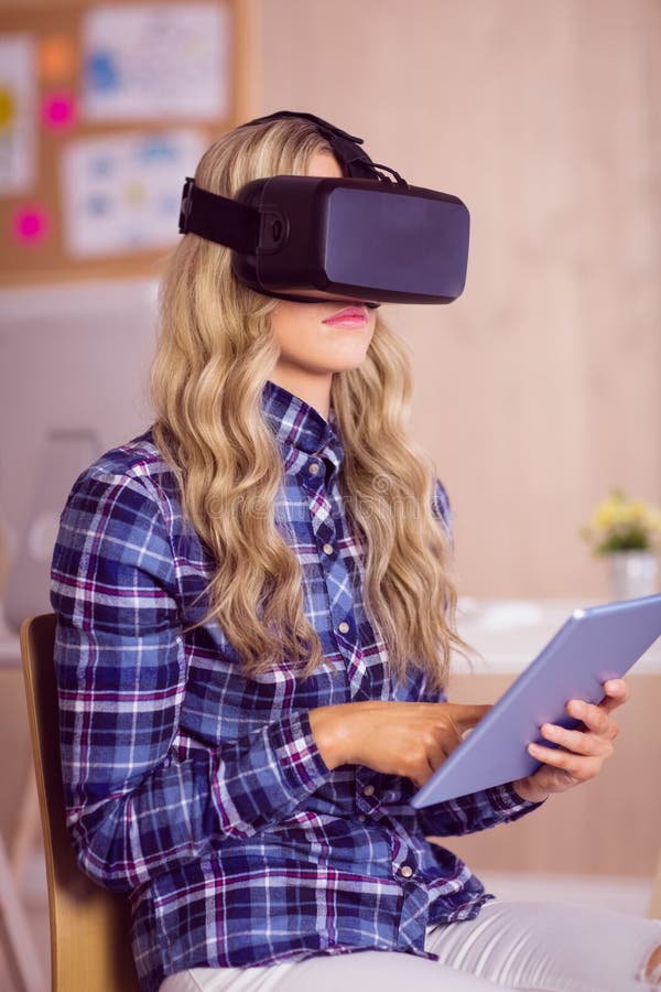 Pretty Casual Worker Using Oculus Rift Stock Photo - Image of person ...