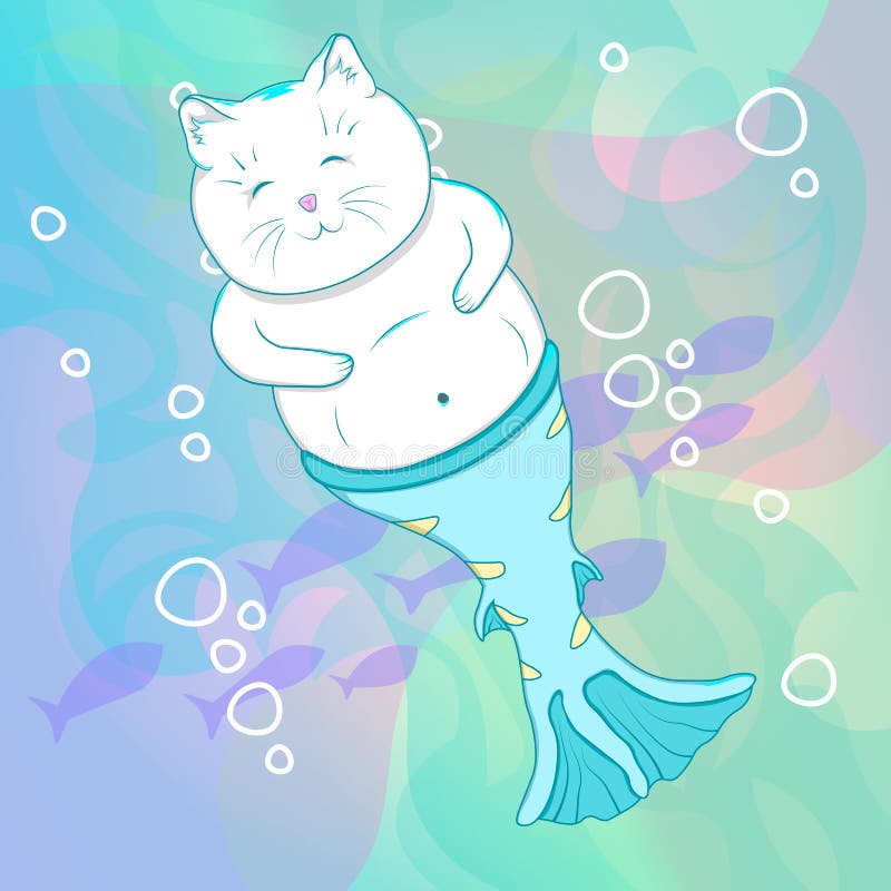 Pretty Cat Mermaid Underwater Stock Vector Illustration Of Fantasy
