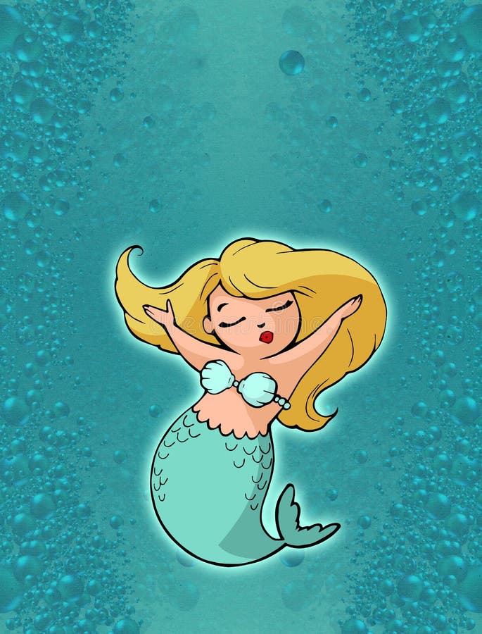 Pretty Cheerful Cartoon Mermaid Stock Illustration - Illustration of ...