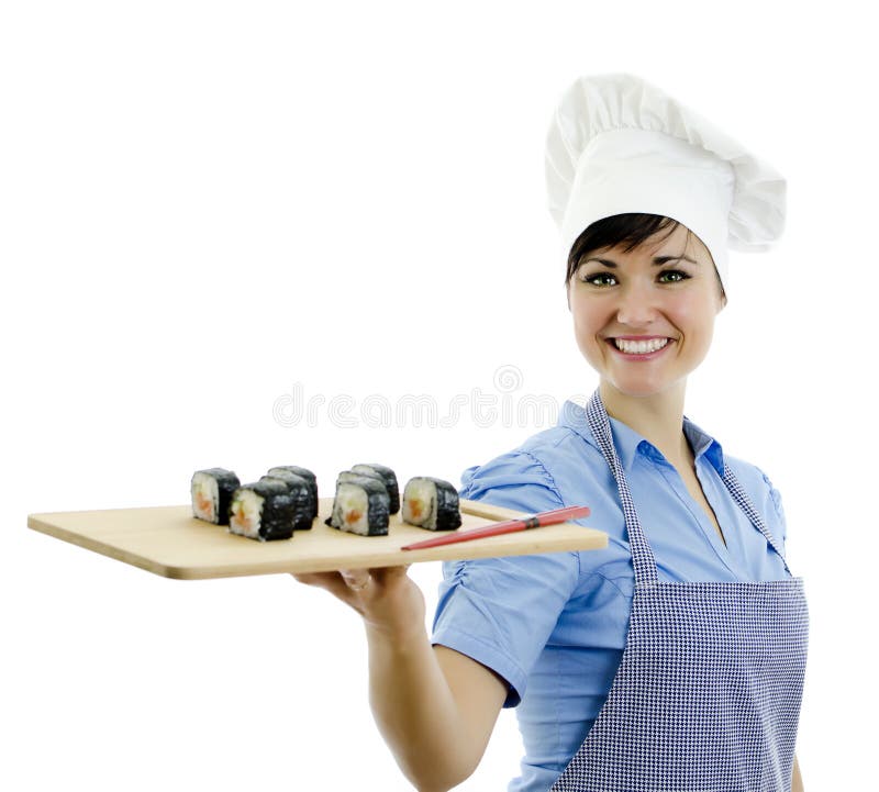 Pretty Chief Cook Holding Sushi Stock Image - Image of cook, beautiful ...