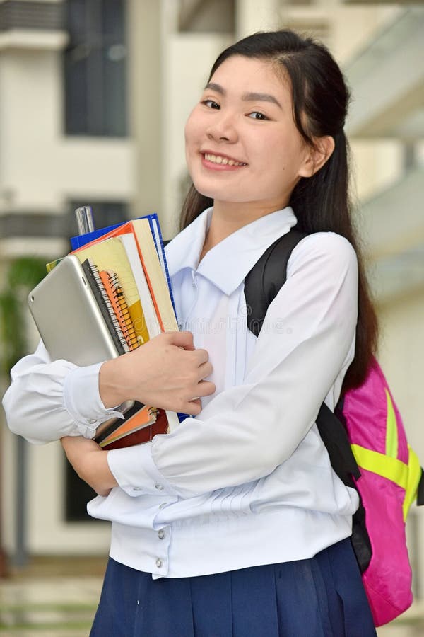 Cute Chinese Student Teenager School Girl Making a Decision Stock Photo ...