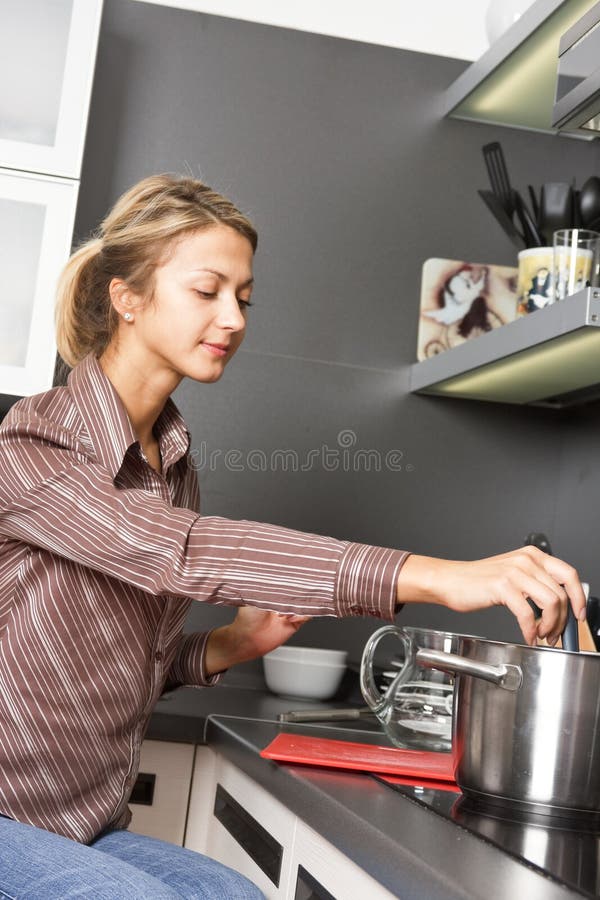 Pretty cook stock image. Image of glasses, interior, woman - 10433699