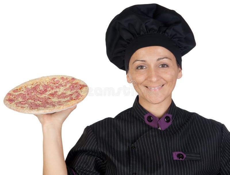 Pretty Cook Woman with Ham Pizza Stock Photo - Image of ingredient ...
