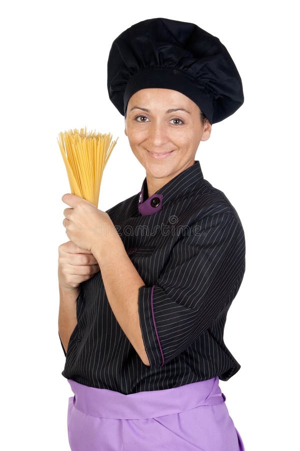 Pretty Cook Woman with Spaguettis Stock Image - Image of cooking ...