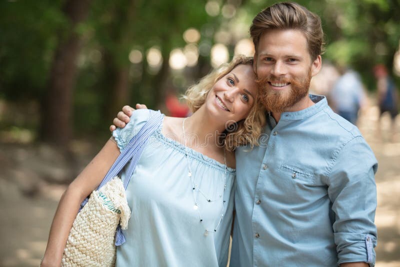 Pretty Couple Hugging and Flirting in Urban Park Stock Photo - Image of portrait, romance: 281913304