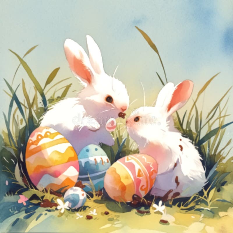 Pretty Cute Couple Easter Rabbit Eating Chocolate Easter Stock ...