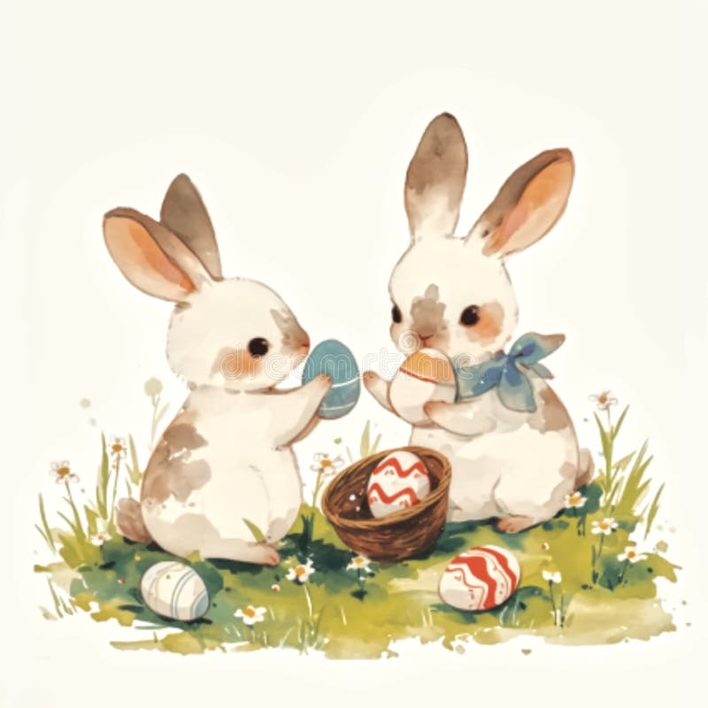 Pretty Cute Couple Easter Rabbit Eating Chocolate Easter Stock ...