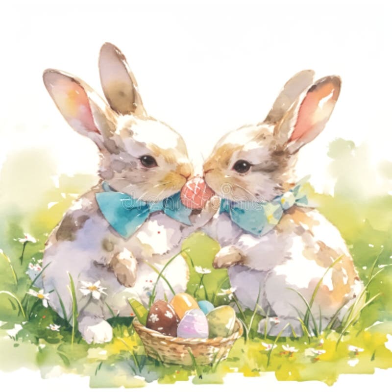 Pretty Cute Couple Easter Rabbit Eating Chocolate Easter Stock ...
