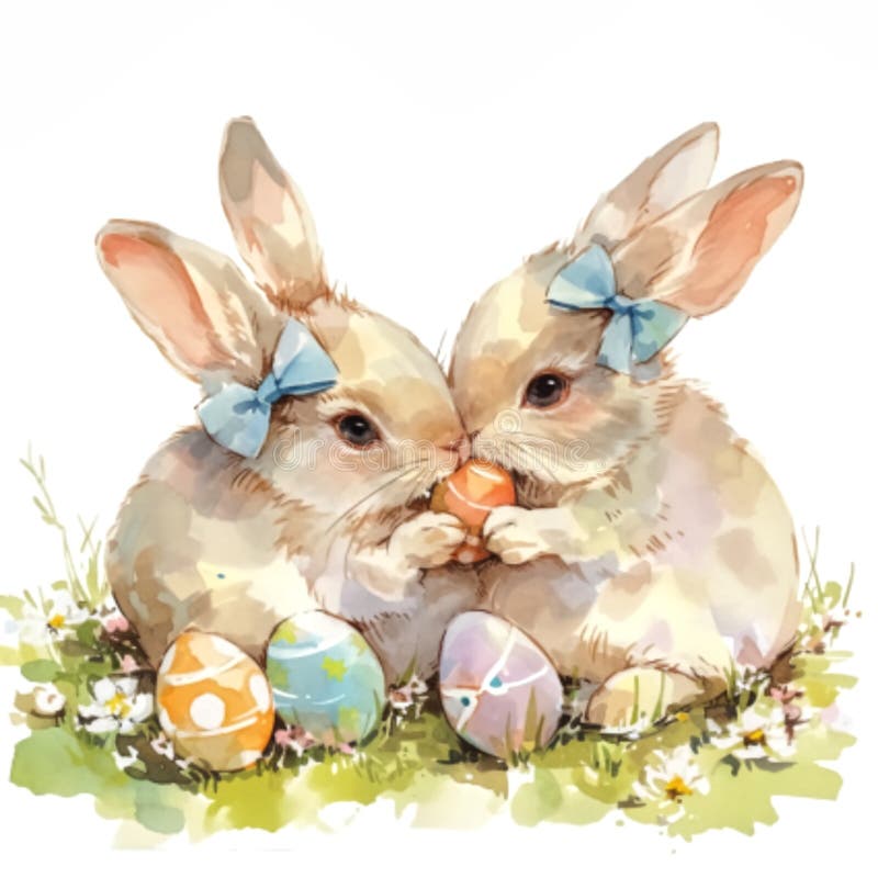 Pretty Cute Couple Easter Rabbit Eating Chocolate Easter Stock ...