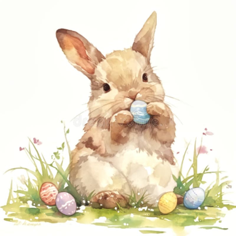 Pretty Cute Easter Rabbit Eating Chocolate Easter on the Grass Stock ...