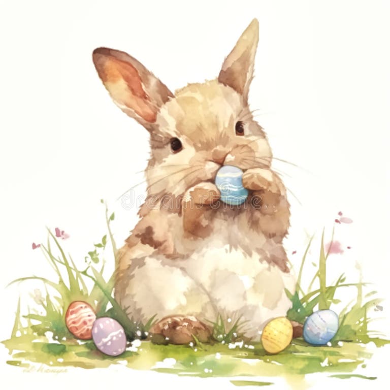 Pretty Cute Easter Rabbit Eating Chocolate Easter on the Grass Stock ...