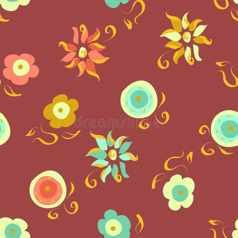 Pretty and Cute Vector Floral Repeat Pattern in Red and Aqua Stock ...