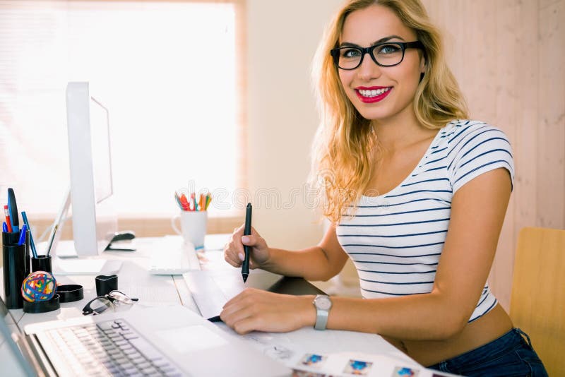 Pretty Designer Smiling at Camera Stock Photo - Image of businessman ...