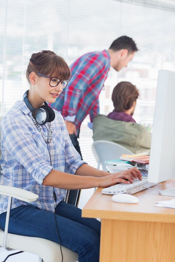 Pretty Designer Working on Computer Stock Image - Image of office ...