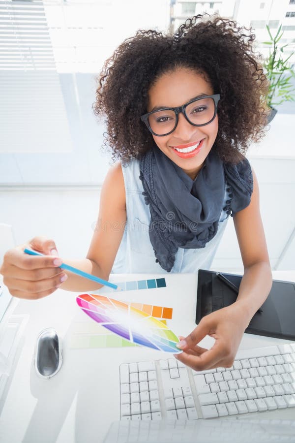Pretty Designer Working at Her Desk Stock Photo - Image of workplace ...