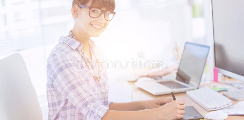 Pretty Designer Working on Her Graphics Tablet Stock Photo - Image of ...