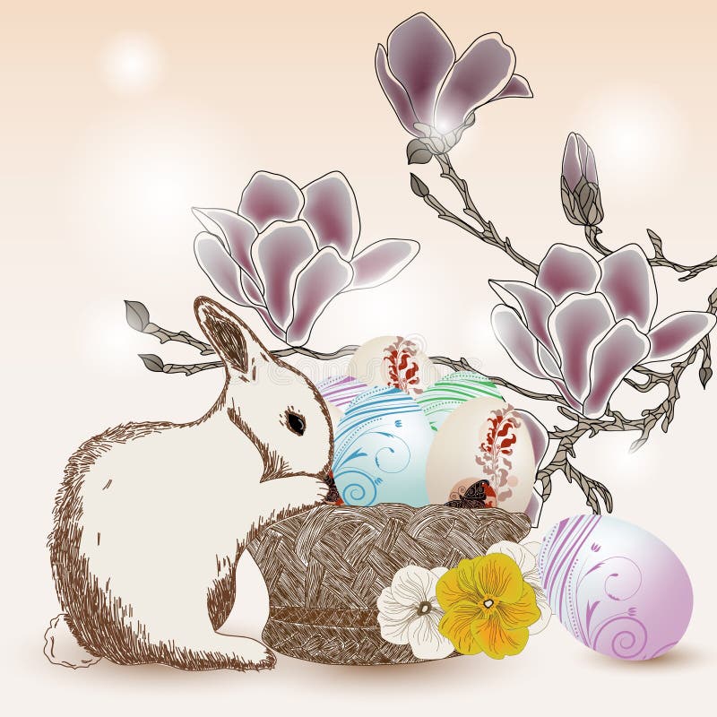 Spring Scene with Hand Drawn Bird Stock Vector - Illustration of ...