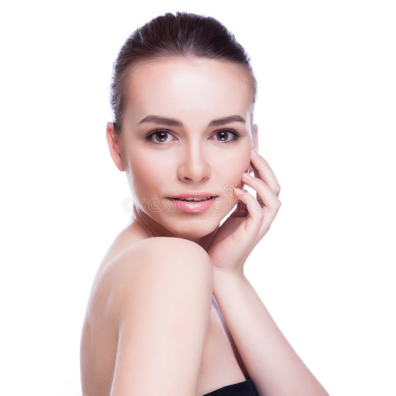 Pretty Face of Beautiful Smiling Woman - Posing at Studio Isolated on ...