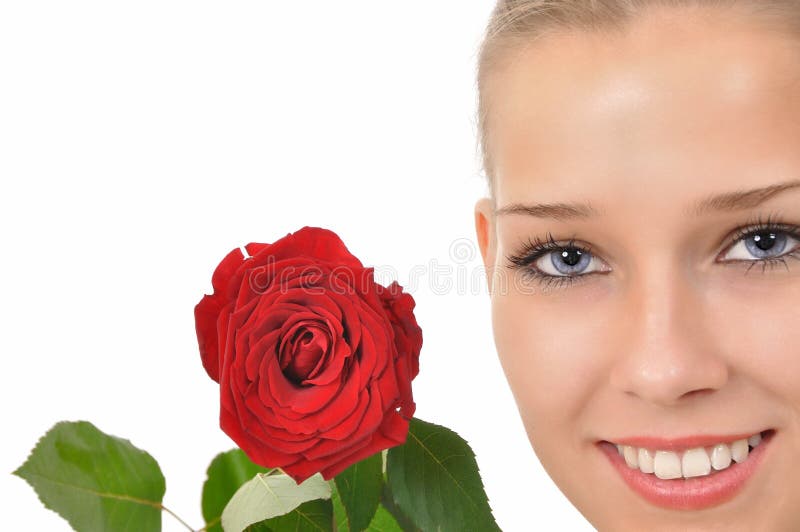 Pretty Face with a Red Rose Stock Image - Image of eyed, white: 20735539