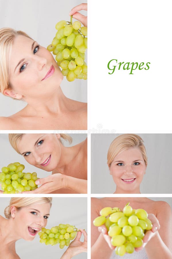 Pretty Female with Bunch or Grapes Collage Stock Photo - Image of ...