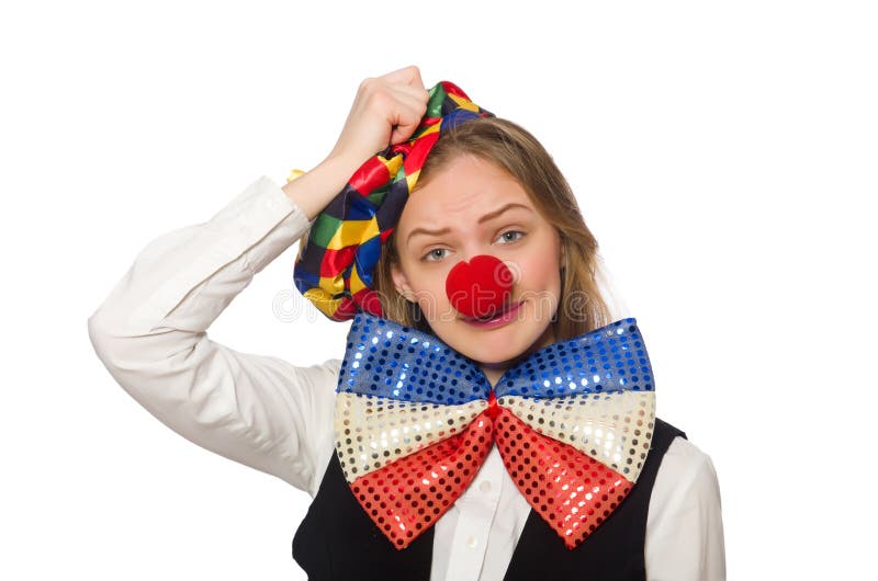 Pretty Female Clown Isolated on White Stock Photo - Image of cute ...