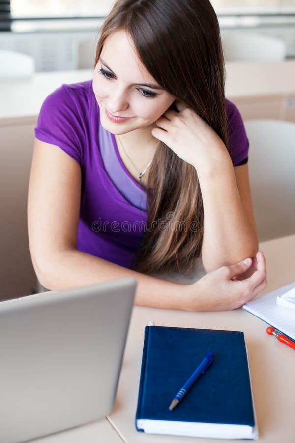Pretty Female College Student in Classroom Stock Image - Image of learn ...