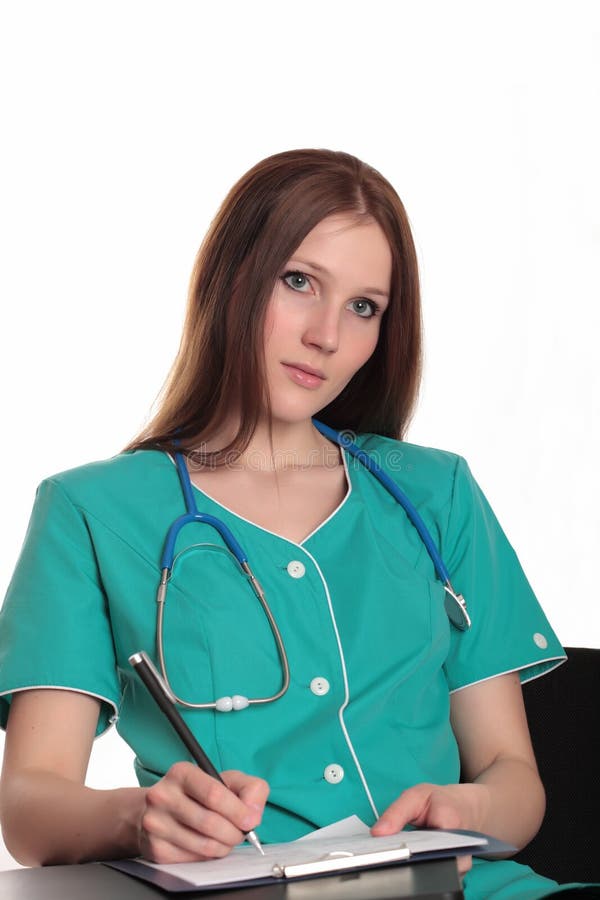 Pretty female doctor stock image. Image of expert, green - 14632499