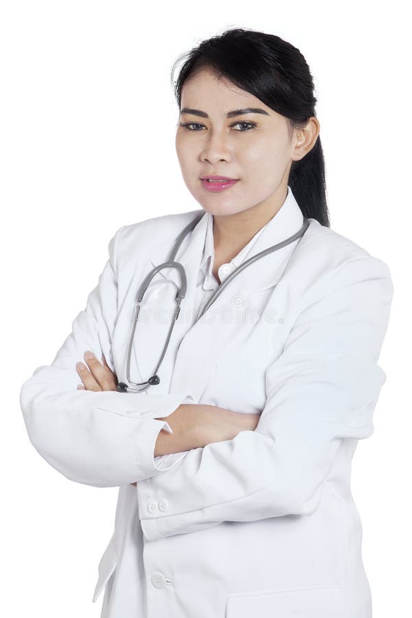Pretty Female Doctor with Folded Arms Stock Photo - Image of beautiful ...