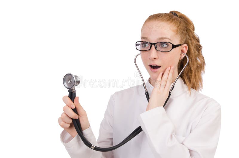 The Pretty Female Doctor with Stethoscope Isolated Stock Photo - Image ...