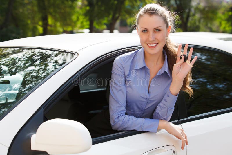 Pretty Female Driver Showing Blank White Card Stock Image - Image of ...