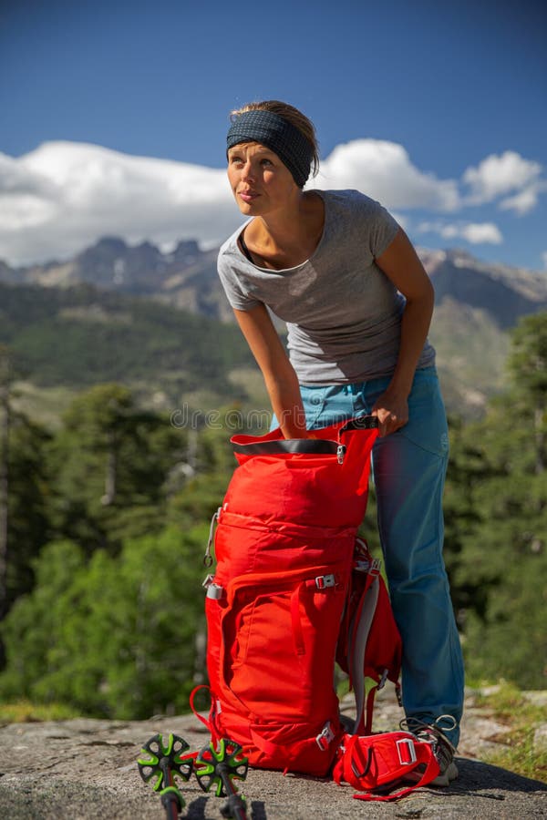Pretty, Female Hiker in High Mountains Stock Image - Image of mountains ...