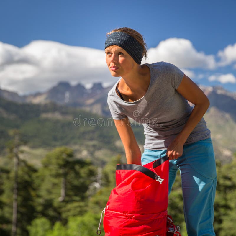 Pretty, Female Hiker in High Mountains Stock Photo - Image of park ...