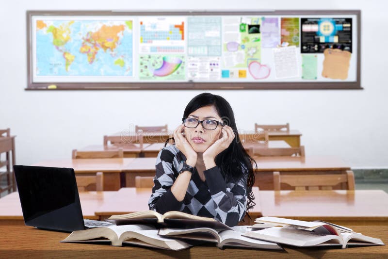 Pretty Female Learner Thinking Idea in the Class Stock Photo - Image of ...