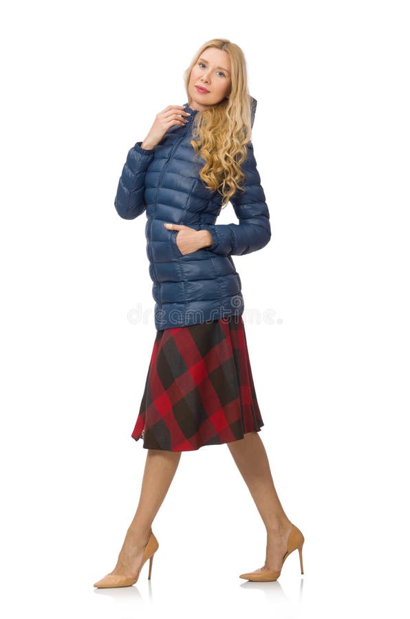 Pretty Female Model in Blue Jacket Isolated on the Stock Photo - Image ...