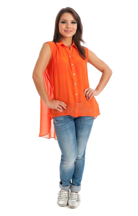 Pretty Female in Orange Top Isolated Stock Image - Image of clean ...