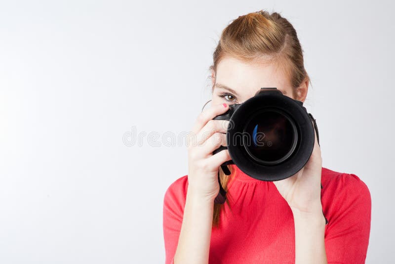 Pretty, Female Photographer with Her Digital Camera Stock Image - Image ...