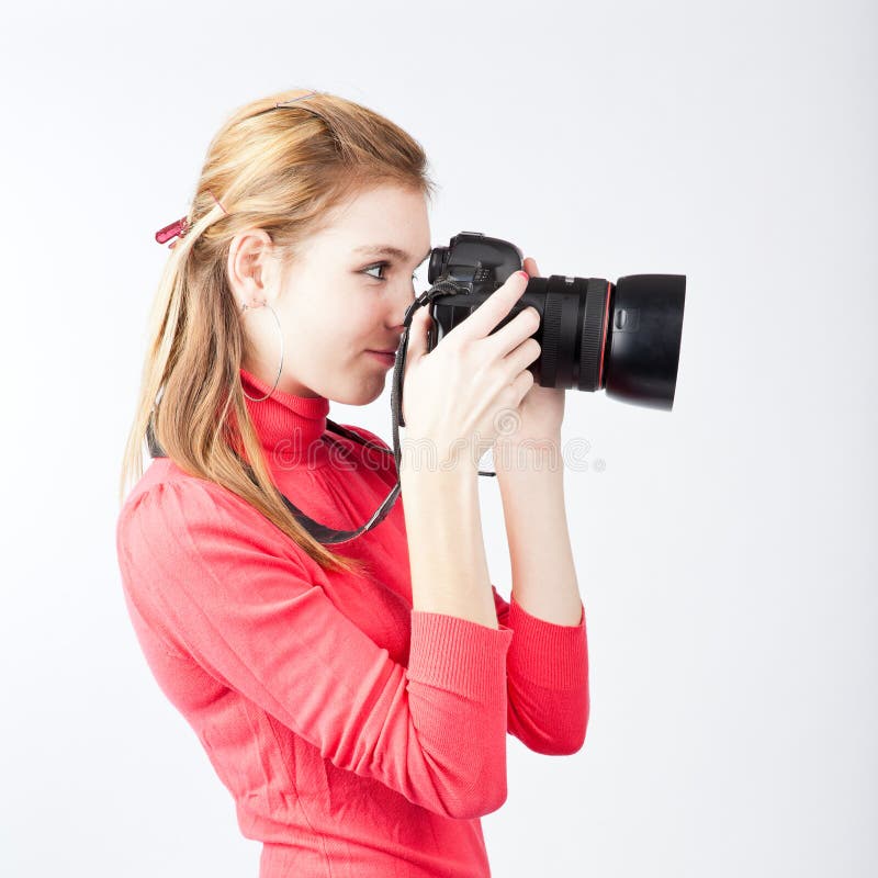 Pretty, Female Photographer with Her Digital Camera Stock Photo - Image ...
