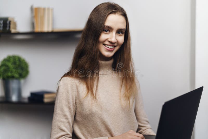 Pretty Female Professional Working on Laptop, Executing Corporate ...