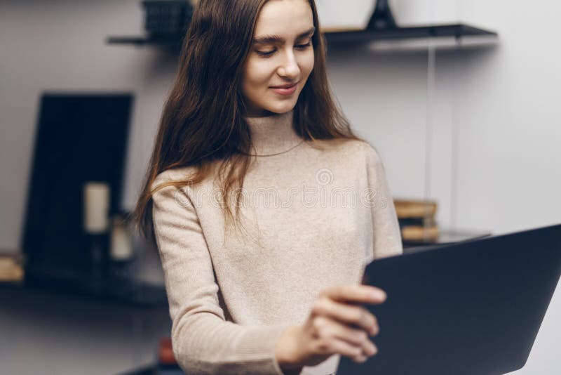 Pretty Female Professional Working on Laptop, Executing Corporate ...